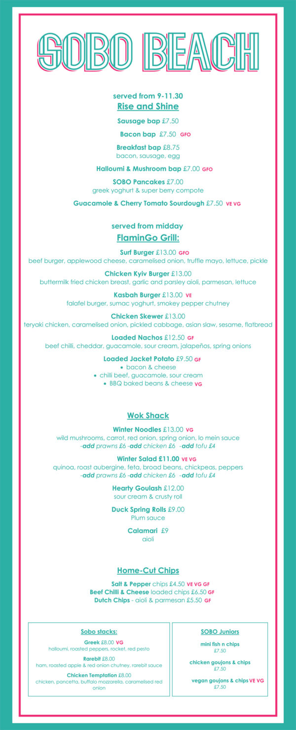 Menus – SOBO Beach
